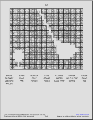 Word Search: Golf – Abcteach