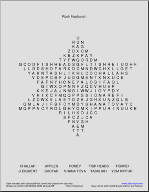 Word Search: Rosh Hashanah – Abcteach