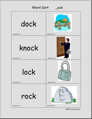 -ock Words’ Word Sort Center – Abcteach