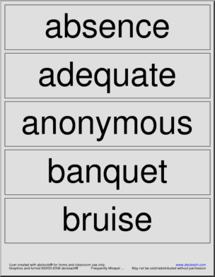 Frequently Misspelled Words (list 2) Word Wall – Abcteach