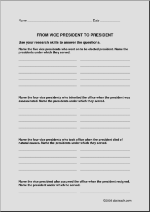 Worksheet: From Vice President to President – Abcteach