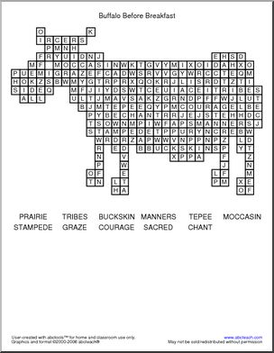 Buffalo Before Breakfast Word Search – Abcteach
