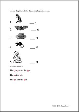 Phonics – “at” Family Worksheet – Abcteach
