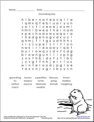 Word Search: Groundhog Day – Abcteach