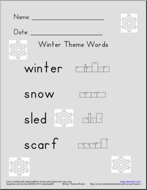 Word Shape: Winter Theme Words (ZB-Style Font) – Abcteach