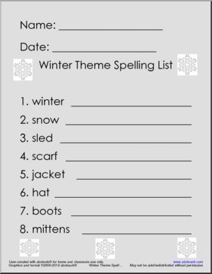 Spelling Unit: Winter Theme – Abcteach