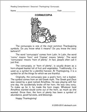 Reading Comprehension: Cornucopia (primary/ elem) – Abcteach