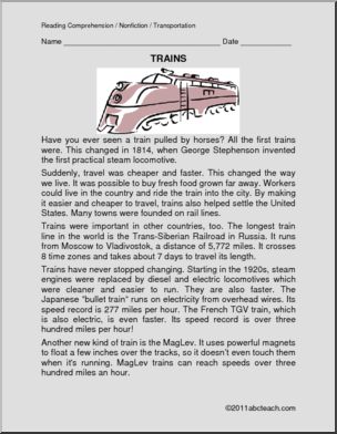 Comprehension: Trains (elem) – Abcteach