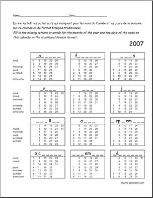 French: Day/Month Calendar Exercise – Abcteach