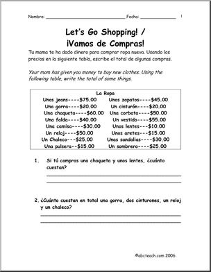 Spanish: Spanish 1 – Â°Vamos de compras! (secundaria) – Abcteach