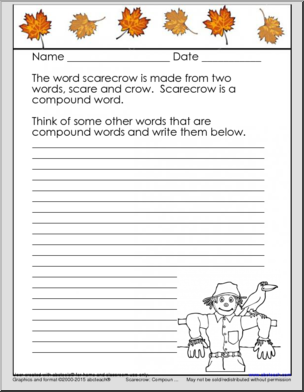 Scarecrow Theme: Compound Words – Fall Theme – Abcteach