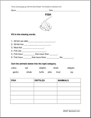Early Reader: Fish Activity Pages (primary/elem) – Abcteach
