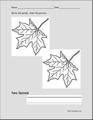 Write and Color “two leaves” (ESL) – Abcteach