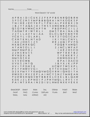 Word Search: ‘ai’ words (upper elem) – Abcteach