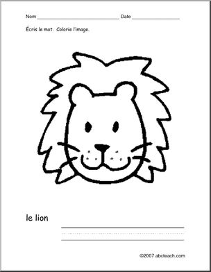 French: Colorie/Ãˆcris cinq animaux #2 – Abcteach