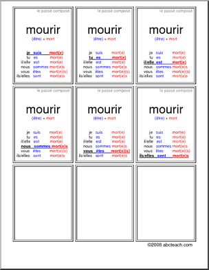 French: Jeu des Sept Familles : verbe Â´mourirÂª au passÃˆ composÃˆ ...