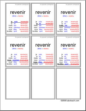 French: Jeu des Sept Familles : verbe Â´retournerÂª au passÃˆ composÃˆ ...