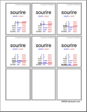 French: Jeu des Sept Familles : verbe Â´sourireÂª au passÃˆ composÃˆ ...