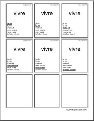 French: Jeu des Sept Familles : verbe Â´vivreÂª au prÃˆsent – Abcteach