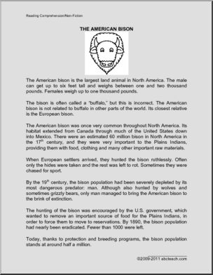 Comprehension: American Bison (upper elementary) – Abcteach