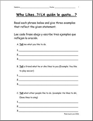 Spanish: Spanish 1 Ã± PrÂ·ctica de “gustar”. (secundaria). – Abcteach