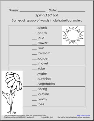 ABC Sort: Spring Vocabulary (upper elem) – Abcteach