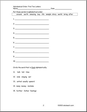 ABC Order – 2nd letter – Part 3 of 5 – Abcteach
