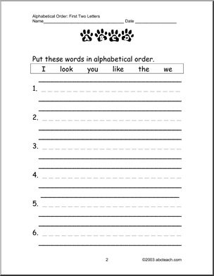 ABC Order – 2nd letter – Part 1 of 5 – Abcteach