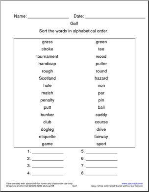 Golf Terminology Missing Letters – Abcteach