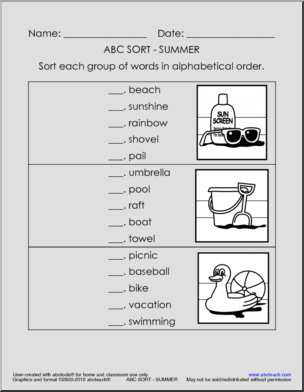 Summer ABC Order – Abcteach