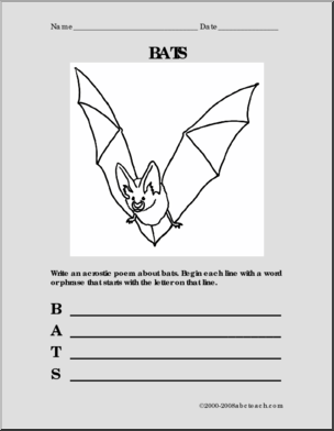 Bats Acrostic Form – Abcteach