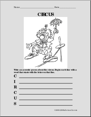 Circus Acrostic Form – Abcteach