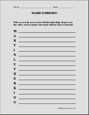 Martin Luther King Acrostic Form – Abcteach