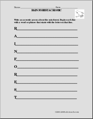 Acrostic Form: Rain Forest – Abcteach