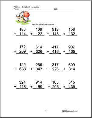 Addition 3 digits (set 5) Worksheet – Abcteach