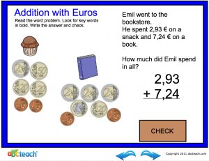 Interactive: Notebook: Math: Addition-Euros (English Notation) – Abcteach
