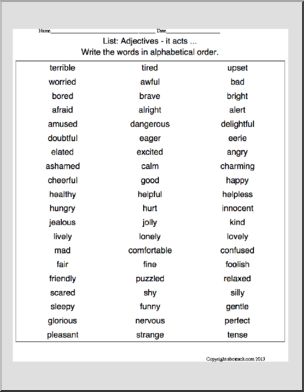 Adjectives – it acts ABC Sort – Abcteach
