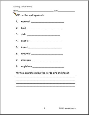 Animals (elementary) Spelling – Abcteach
