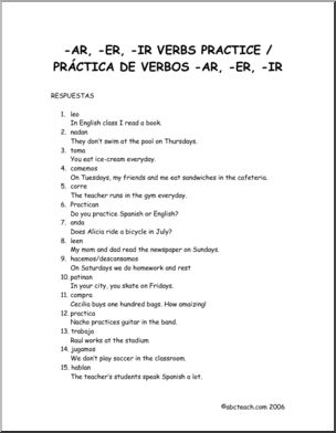 Spanish: Spanish 1 – Respuesta: “PrÂ·ctica de verbos AR, ER y IR ...