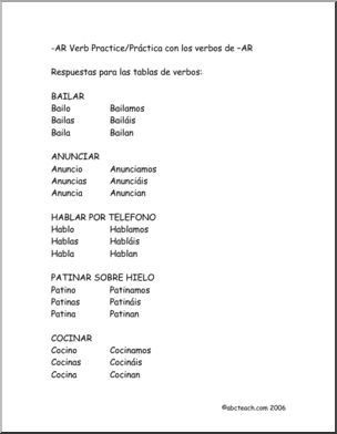 Spanish: Spanish 1 – Respuesta: “PrÂ·ctica de verbos AR”” (secundaria ...