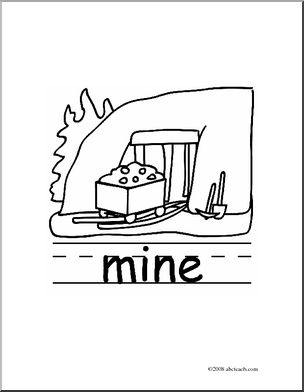 Clip Art: Basic Words: Mine B/W (poster) – Abcteach