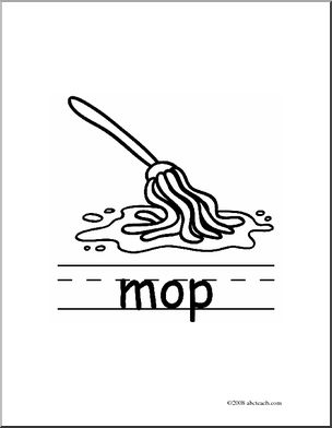 Clip Art: Basic Words: Mop B/W (poster) – Abcteach