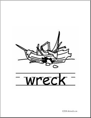 Clip Art: Basic Words: Wreck B/W (poster) – Abcteach