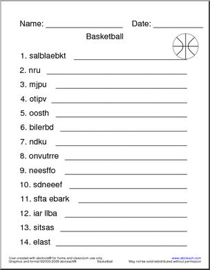 Unscramble the Words: Basketball Terminology – Abcteach