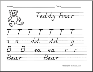 Handwriting Practice – Teddy Bear (DN-Style Font) – Abcteach
