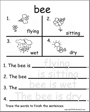 Beginning Writing Practice, Set 1a – trace (bee) – Abcteach