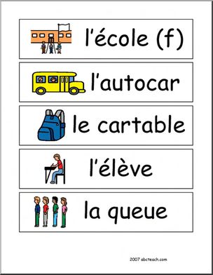 French: Mots au Mur, vocabulaire de lÃ­ecole #1 – Abcteach
