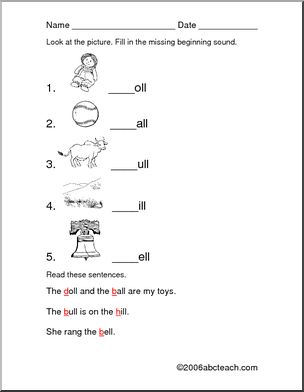 Beginning Sound (_ll words)’ Worksheet – Abcteach