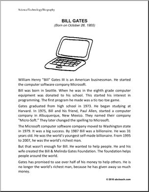 Biography: Bill Gates;Technology & Giving (primary) – Abcteach