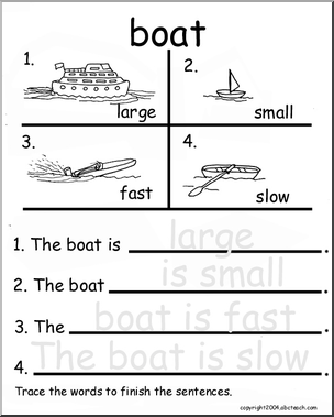 Beginning Writing Practice, Set 2a – trace (boat) – Abcteach